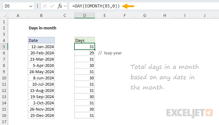 Days In Month Excel Formula Exceljet